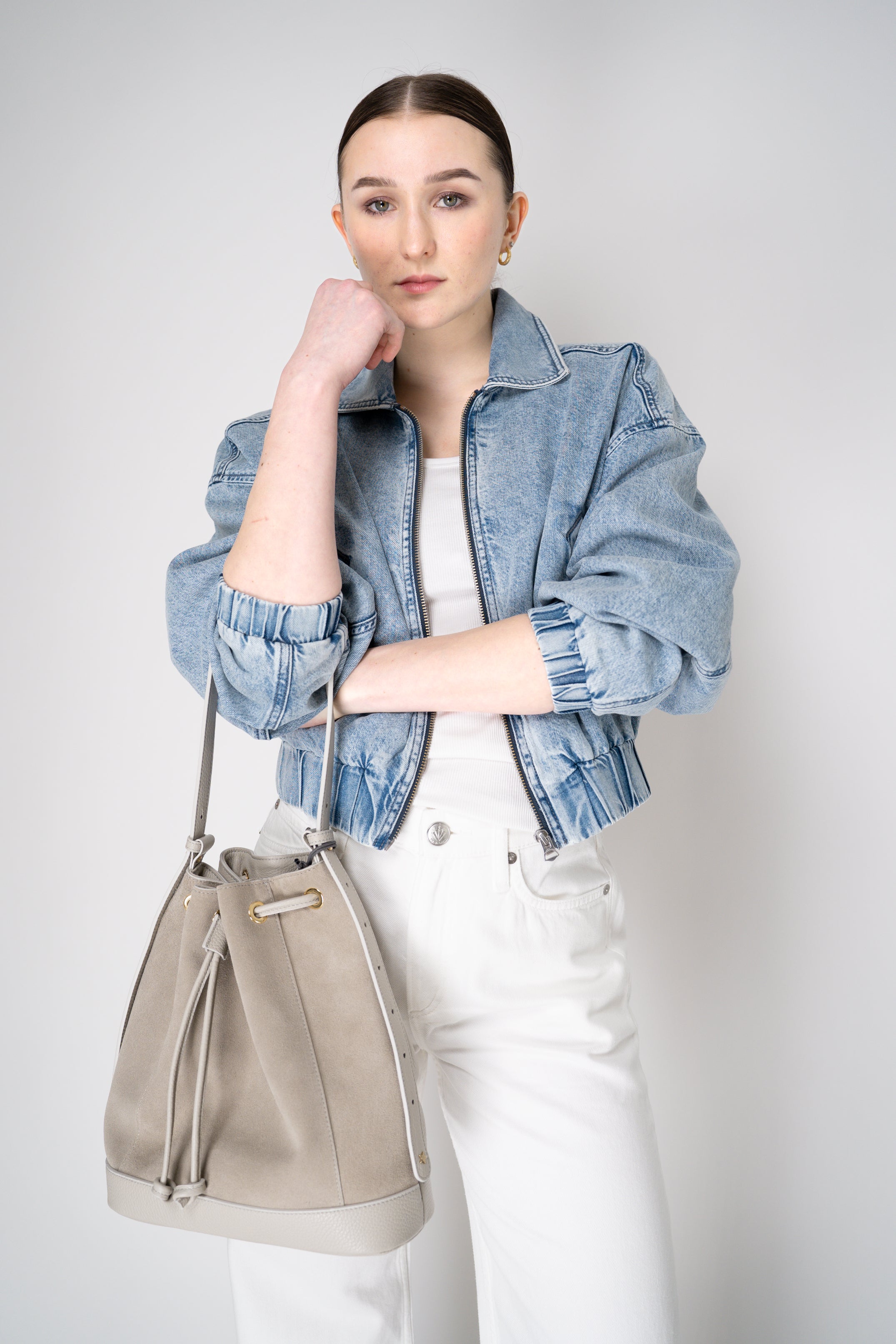 Rag & Bone Featherweight "Lara" Cropped Denim Bomber Jacket – Ashia Mode