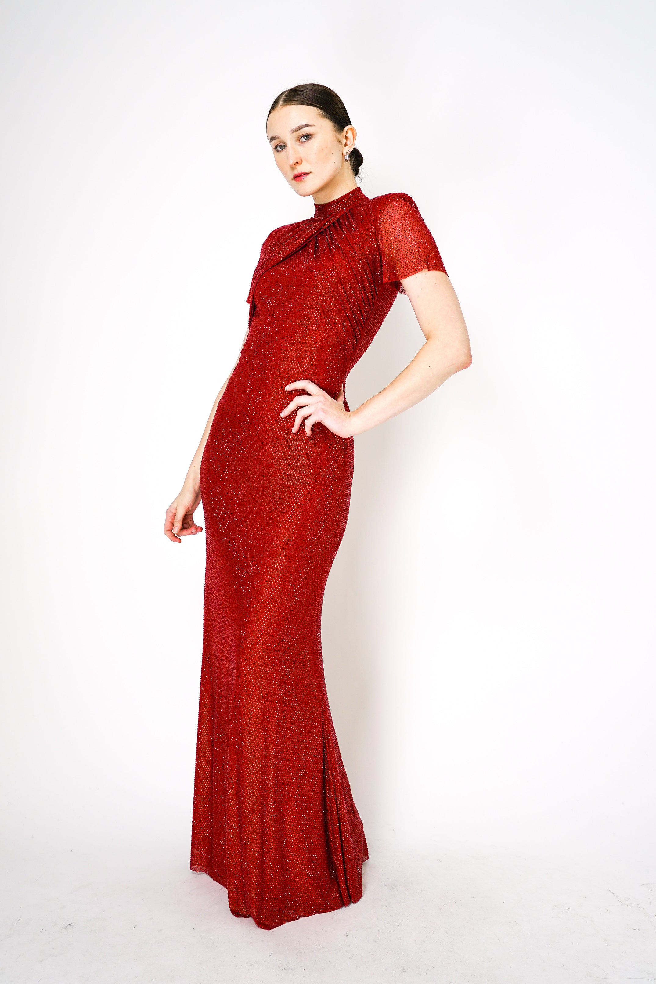 Self-Portrait Red Rhinestone Mesh Maxi Dress – Ashia Mode