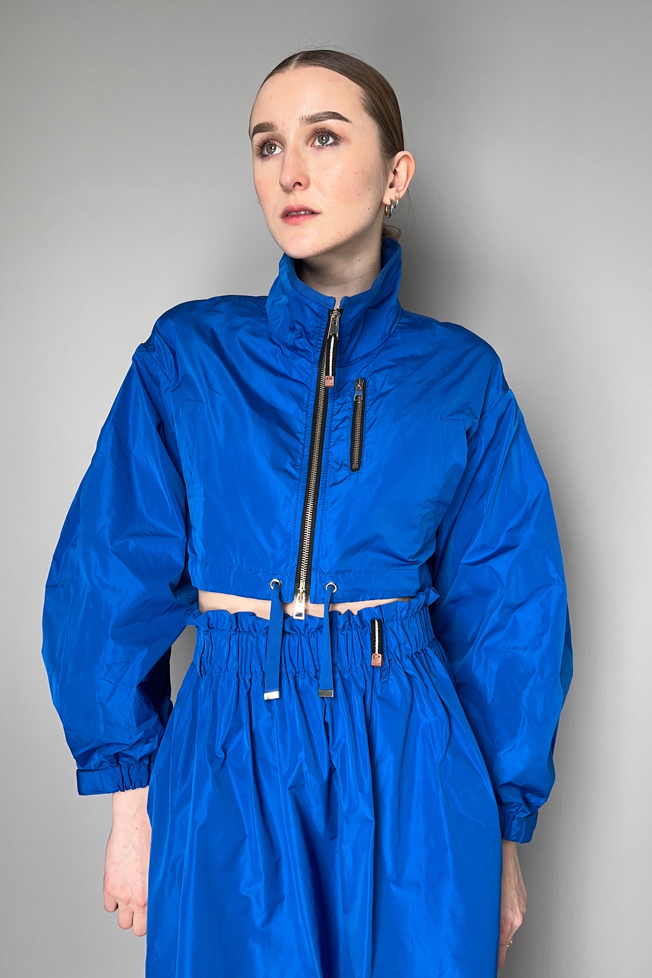 Lorena Antoniazzi Cropped Taffetta Jacket in Azure Blue – Ashia Mode