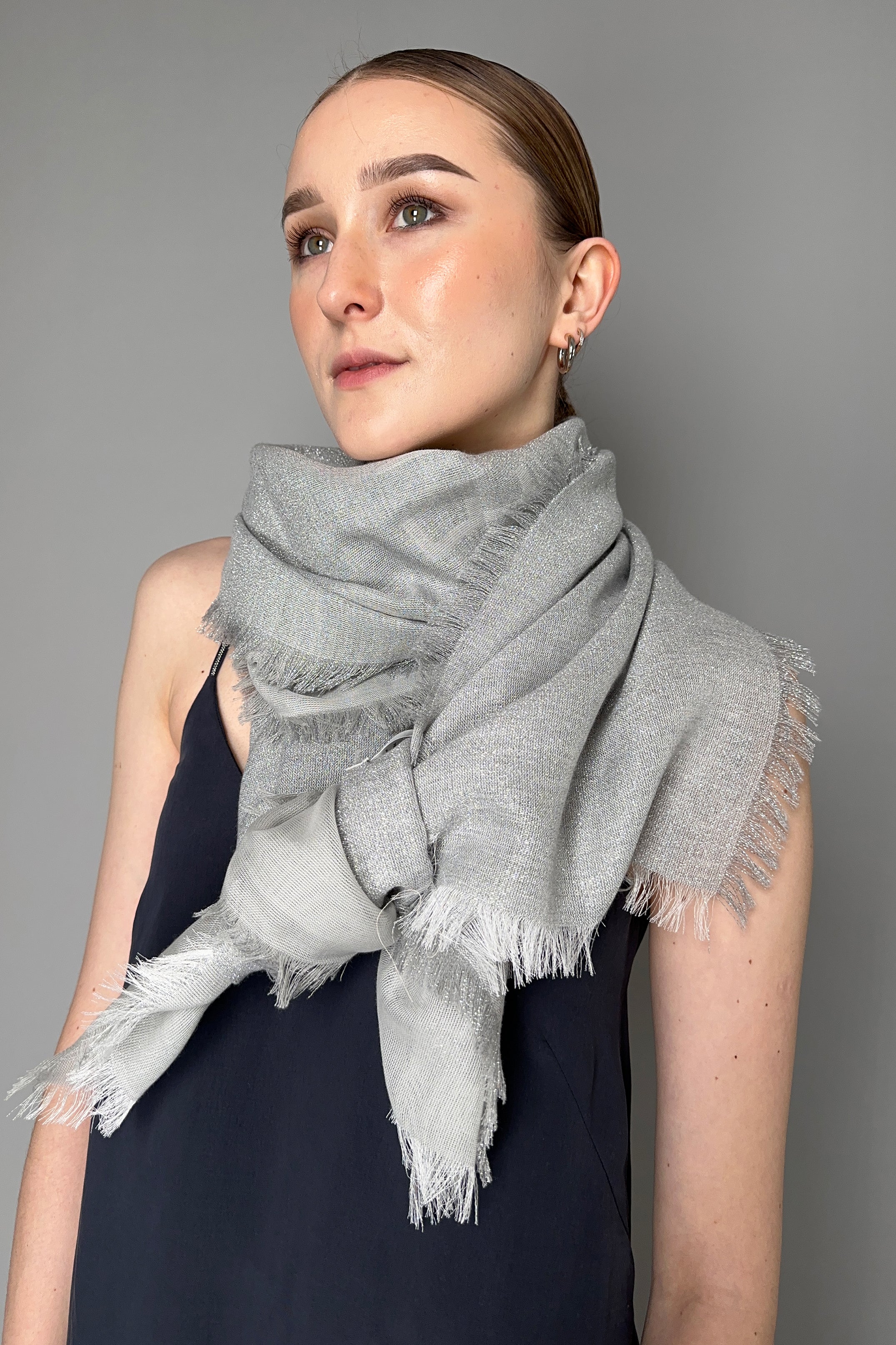 Peserico Double Layer Sparkle Scarf in Silver Grey – Ashia Mode