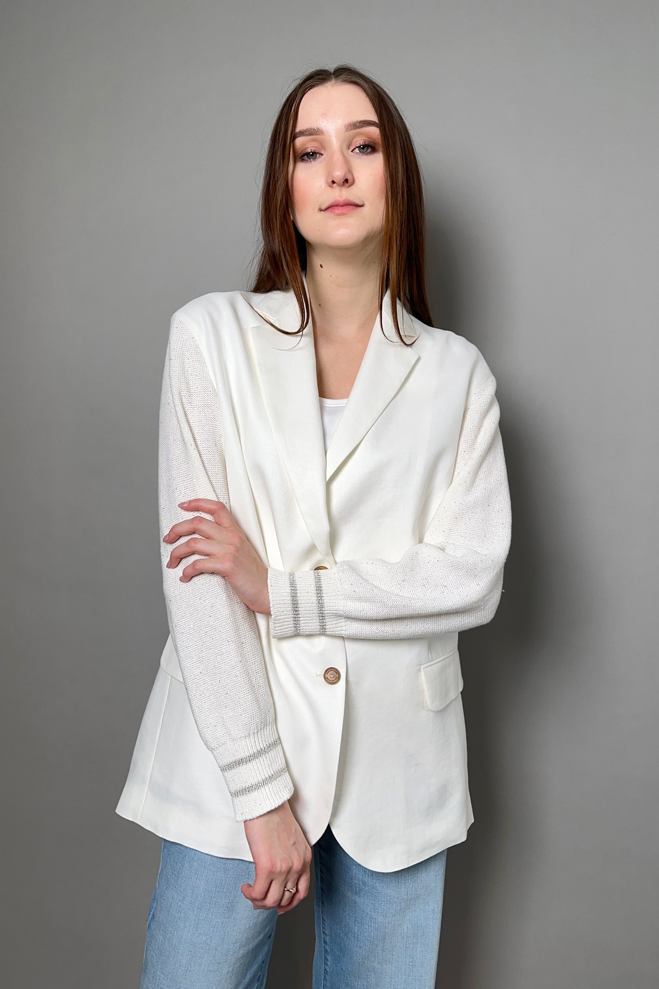 Fabiana Filippi Linen Jacket with Knit Bomber Sleeves – Ashia Mode
