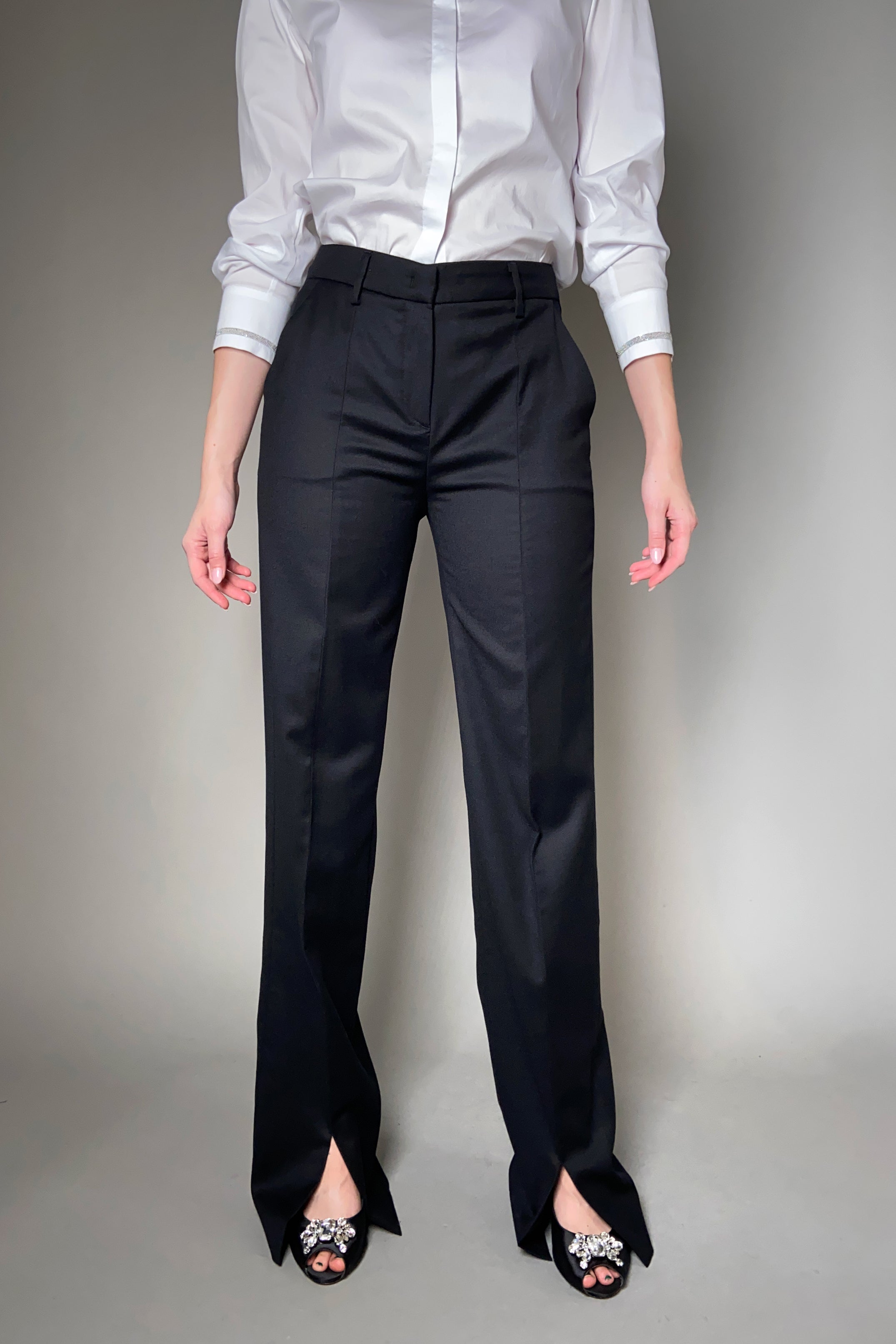 Fabiana Filippi Front Slit Flannel Trousers in Black – Ashia Mode